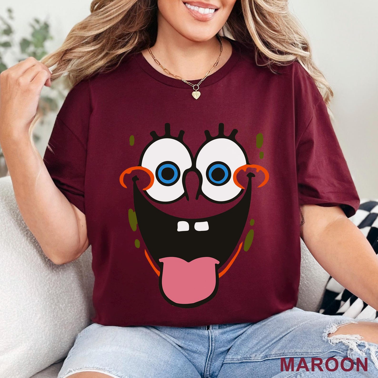 Couple Sponge Shirt, Funny Face Matching T-shirts, Cute Cartoon Tee ...