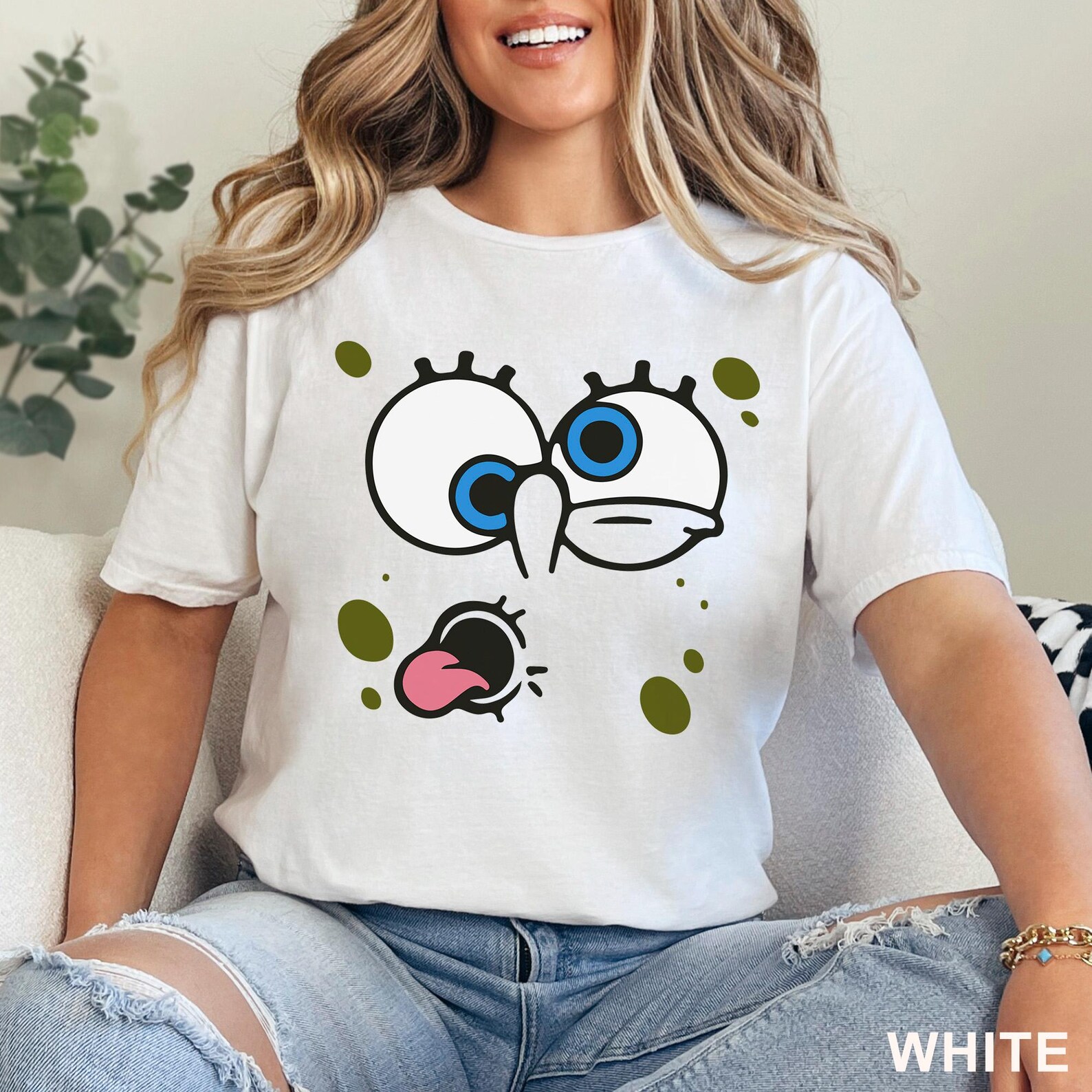Couple Sponge Shirt, Funny Face Matching T-shirts, Cute Cartoon Tee ...