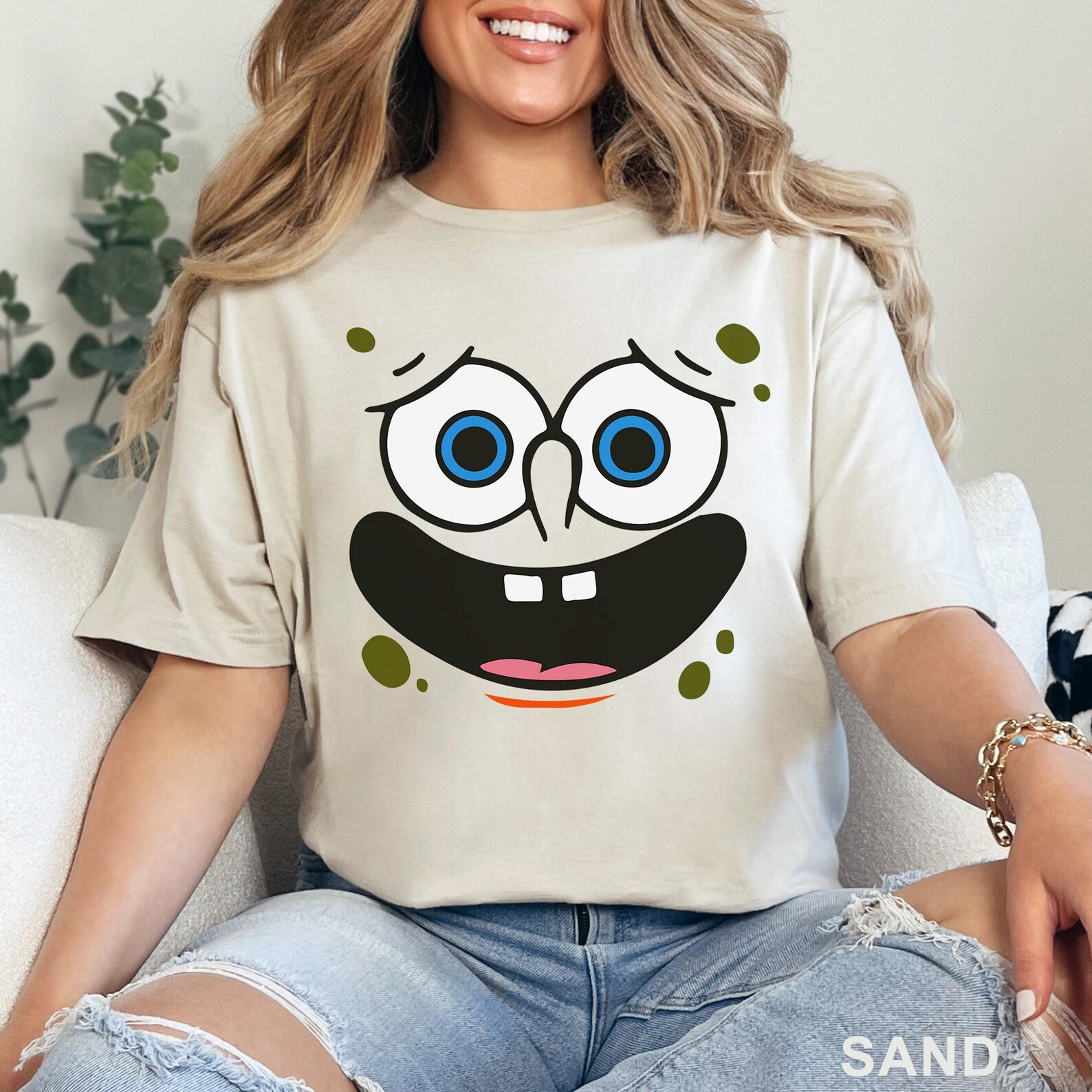Couple Sponge Shirt, Funny Face Matching T-shirts, Cute Cartoon Tee ...