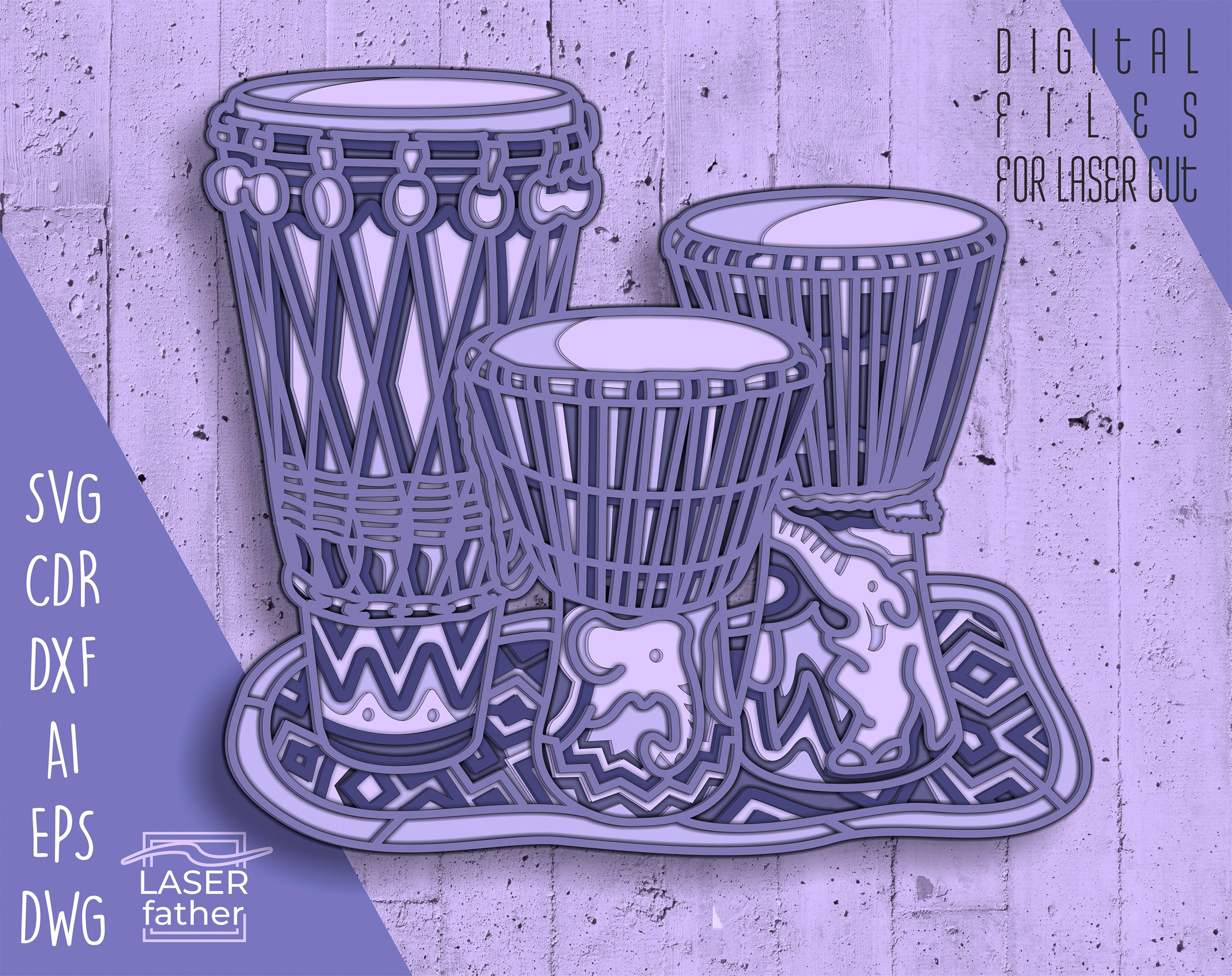 African Drum 3D Multilayered SVG for Cutting Machines, Laser Ready ...