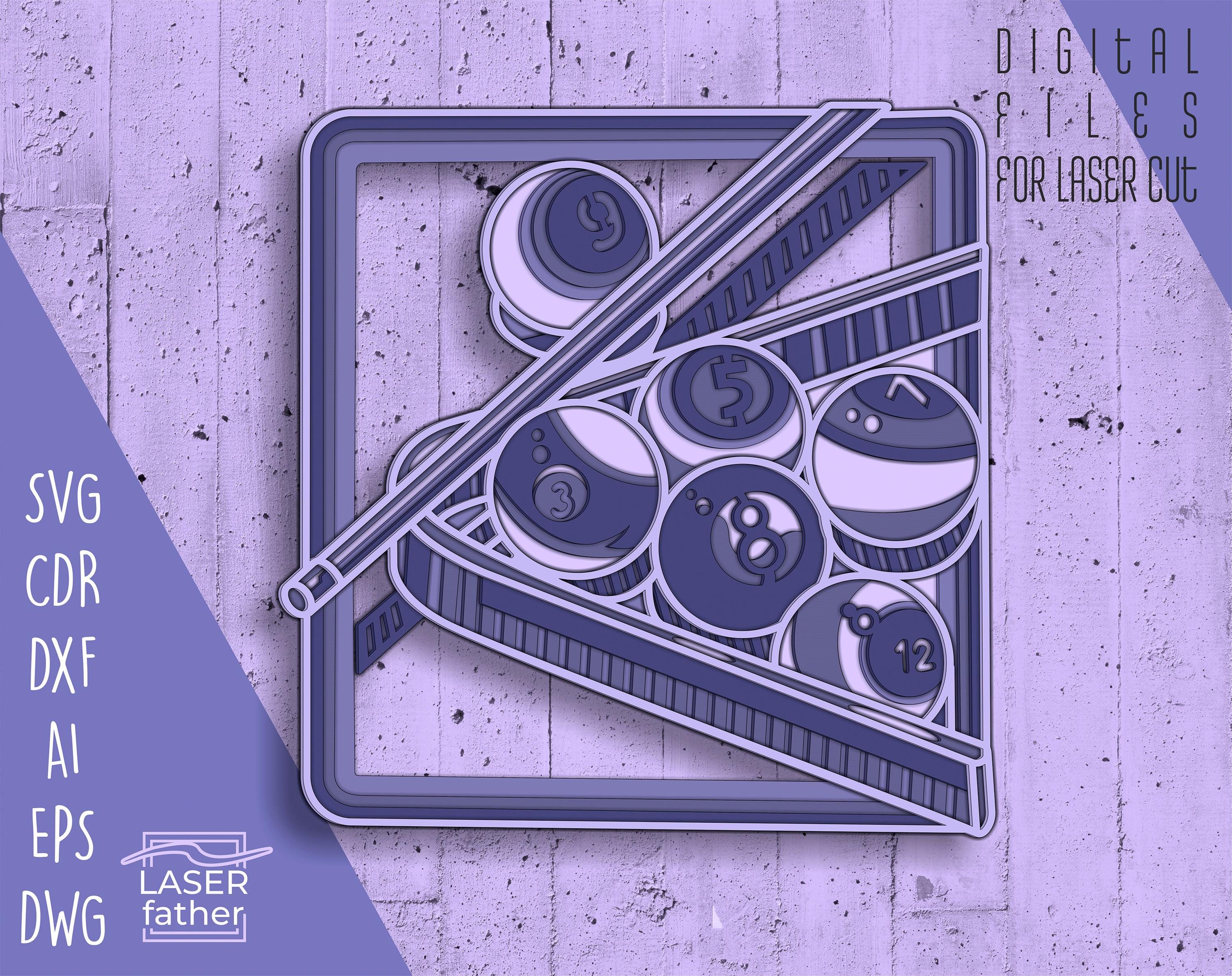 Billiards 3D Layered SVG for Cutting Machines, Laser Ready Files, Pool ...