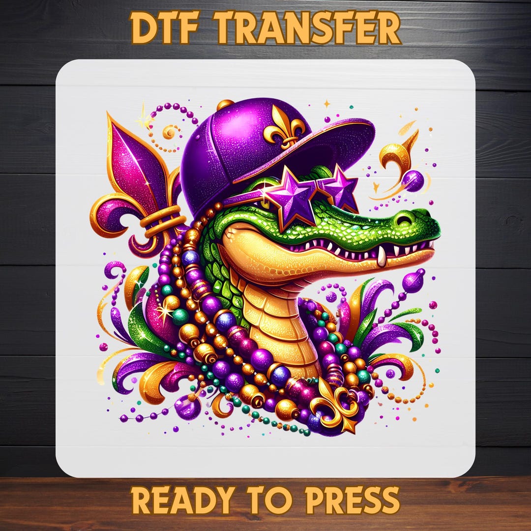 Preppy Alligator Mardi Gras Dtf Transfer, New Orleans Carnival Ready to ...