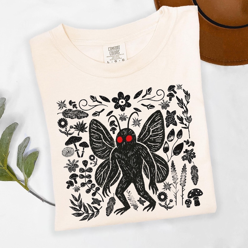 Mothman Lino Print Shirt: Folk Art Linocut Cryptid Comfort Colors Tee ...