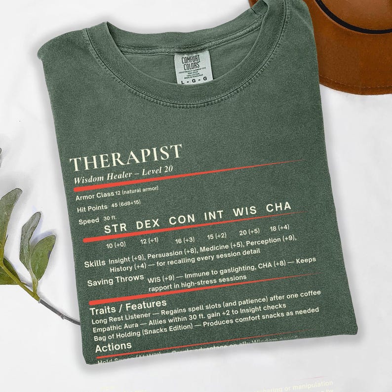 Dnd Therapist Stat Block Shirt: Mental Health Therapist RPG Tee ...