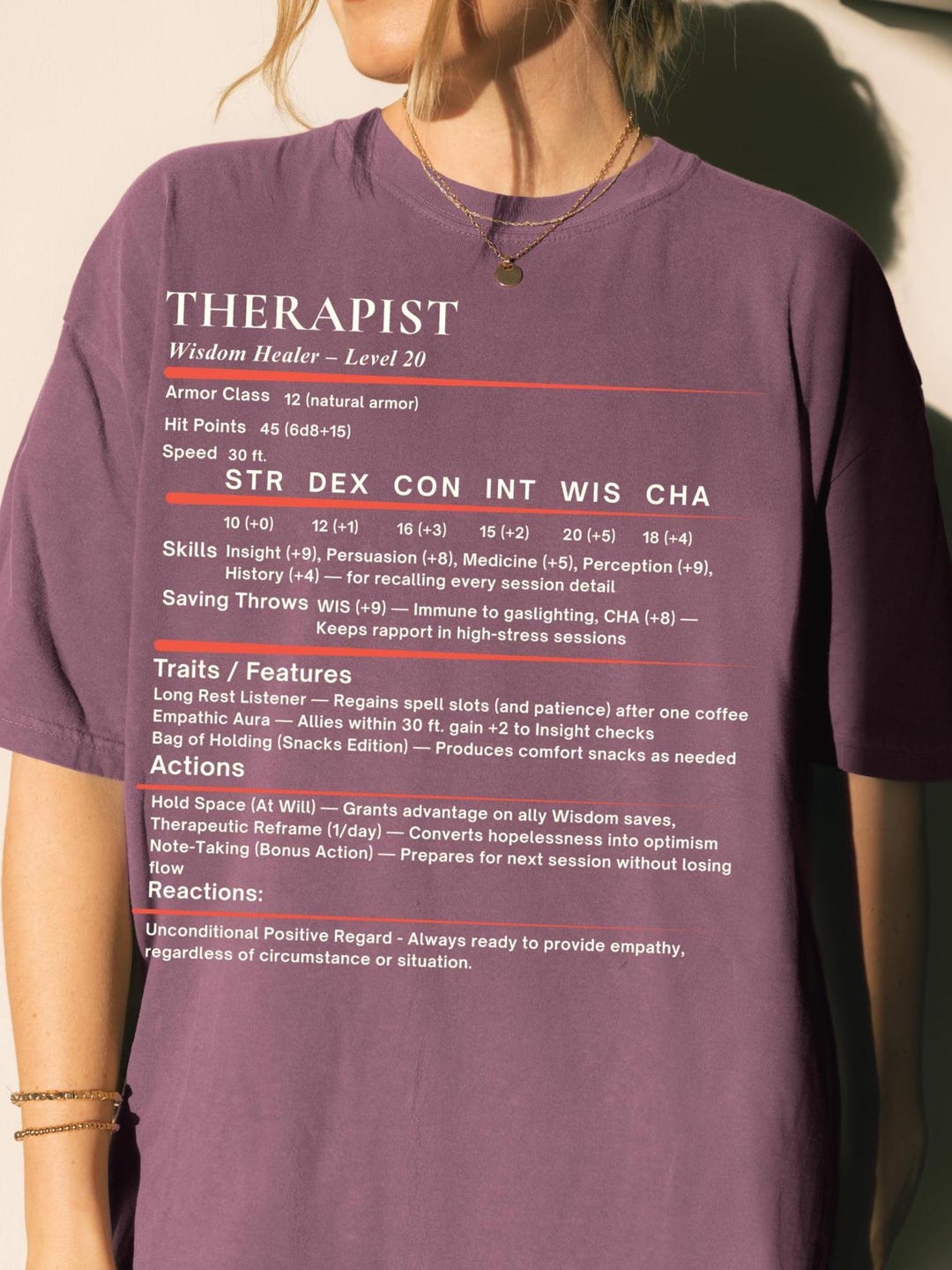 Dnd Therapist Stat Block Shirt: Mental Health Therapist RPG Tee ...