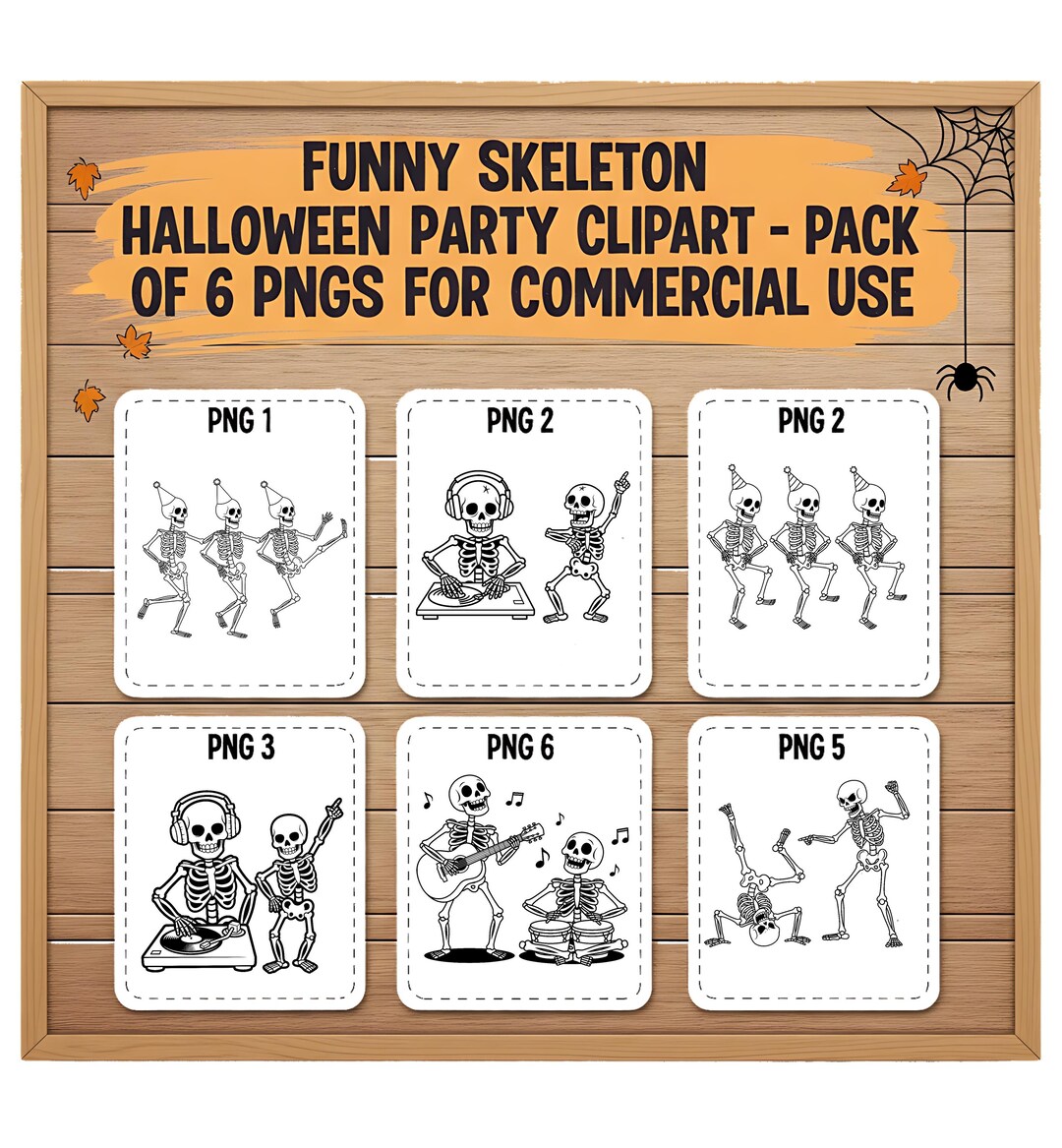 Skeleton Halloween Clipart: Spooky PNG Designs, Commercial Use (digital ...