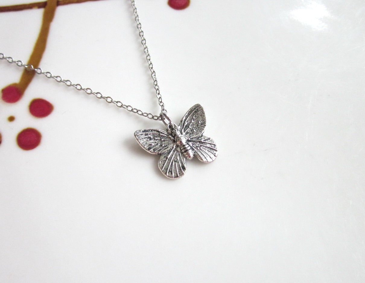 Butterfly Necklace Silver Boho Simple Minimalist Sea Necklace - Etsy
