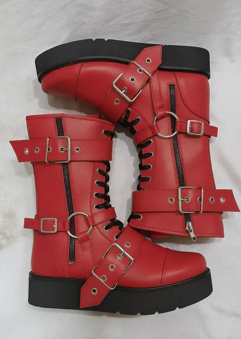 Red Wrestling Boots Unisex | Pro Leather Fight Gear Laced up Long Shoes ...