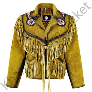 Yellow Suede Fringe Western Jacket: Beaded Cowgirl Rodeo Coat - Etsy