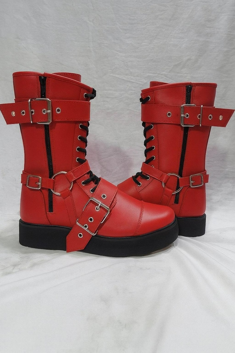 Red Wrestling Boots Unisex | Pro Leather Fight Gear Laced up Long Shoes ...