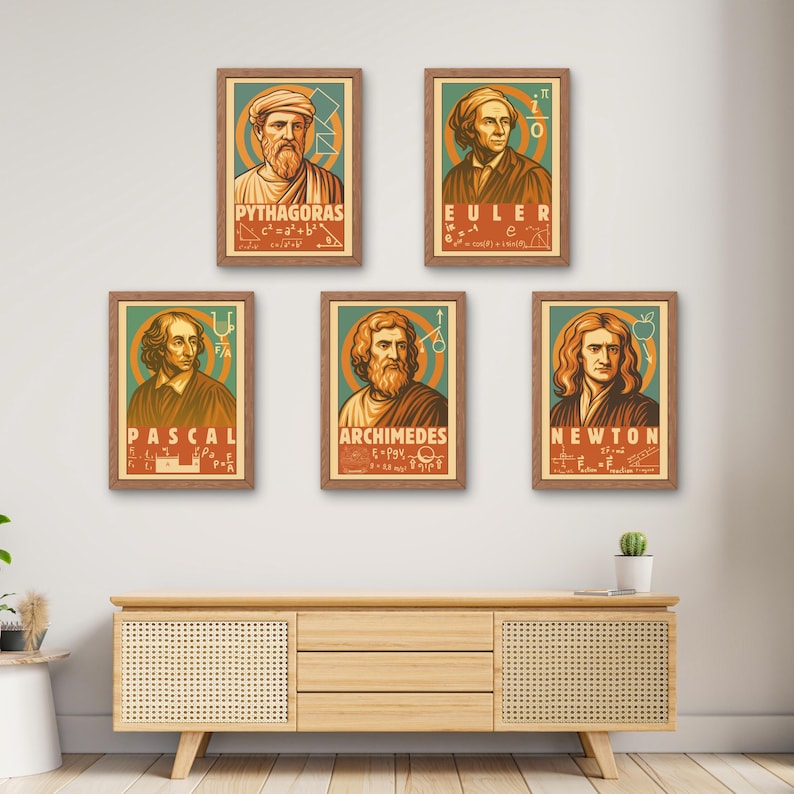 Set of 5 Famous Scientists Posters | Mathematician Wall Art Set ...