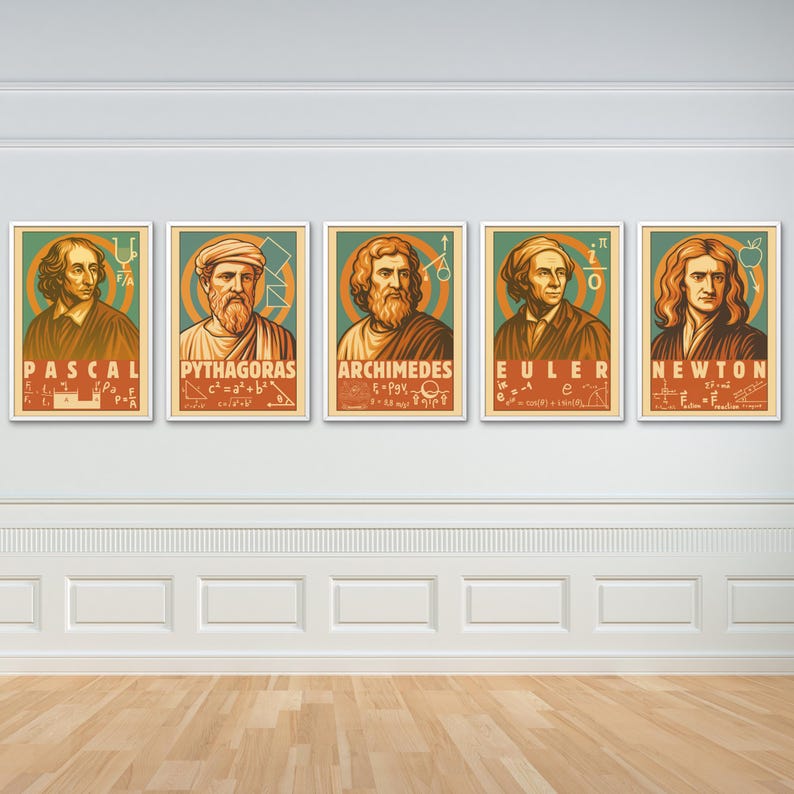 Set of 5 Famous Scientists Posters | Mathematician Wall Art Set ...