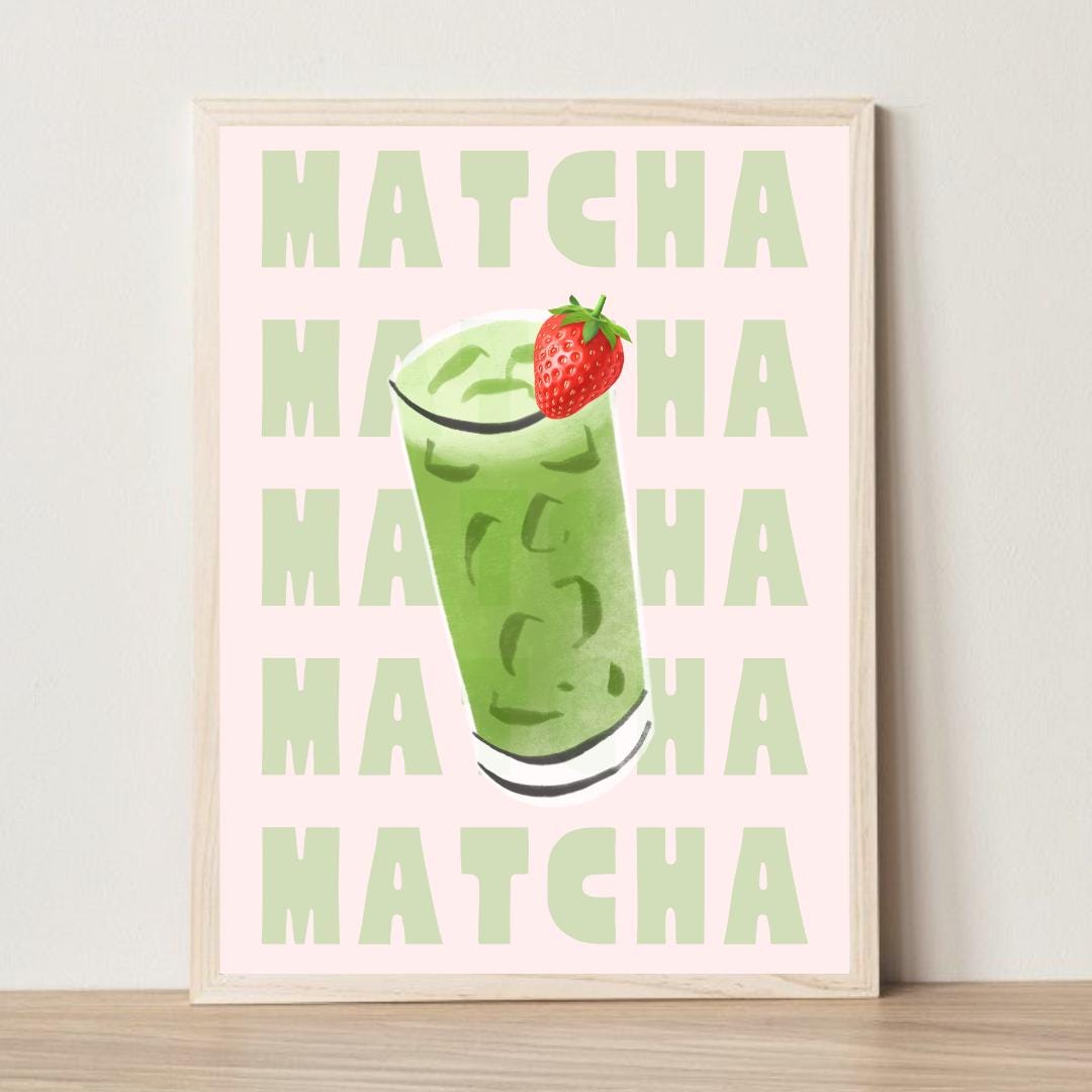 Strawberry Matcha Wall Art Poster, Digital Art Print, Wall Collage Art ...