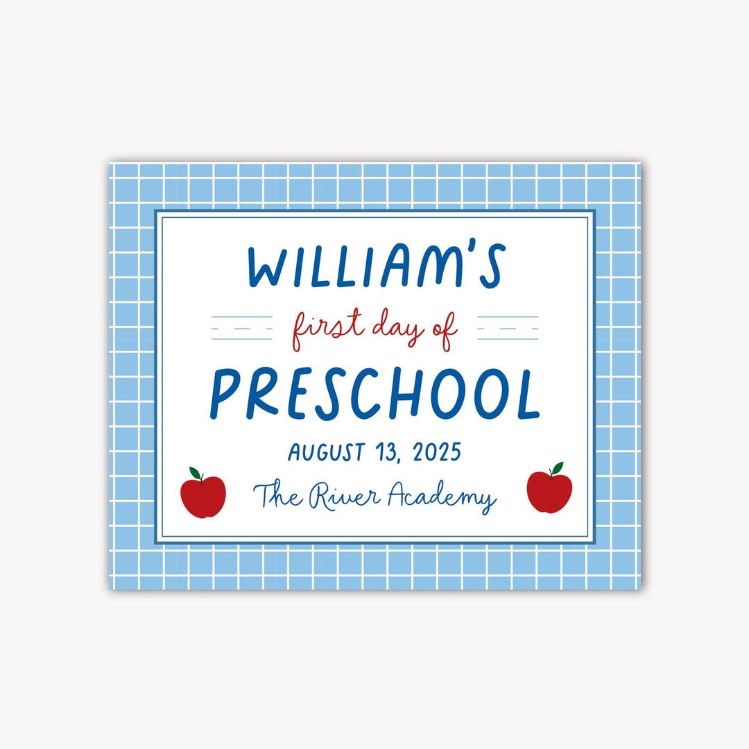 Personalized First Day of Preschool Sign: Printable Keepsake (digital ...