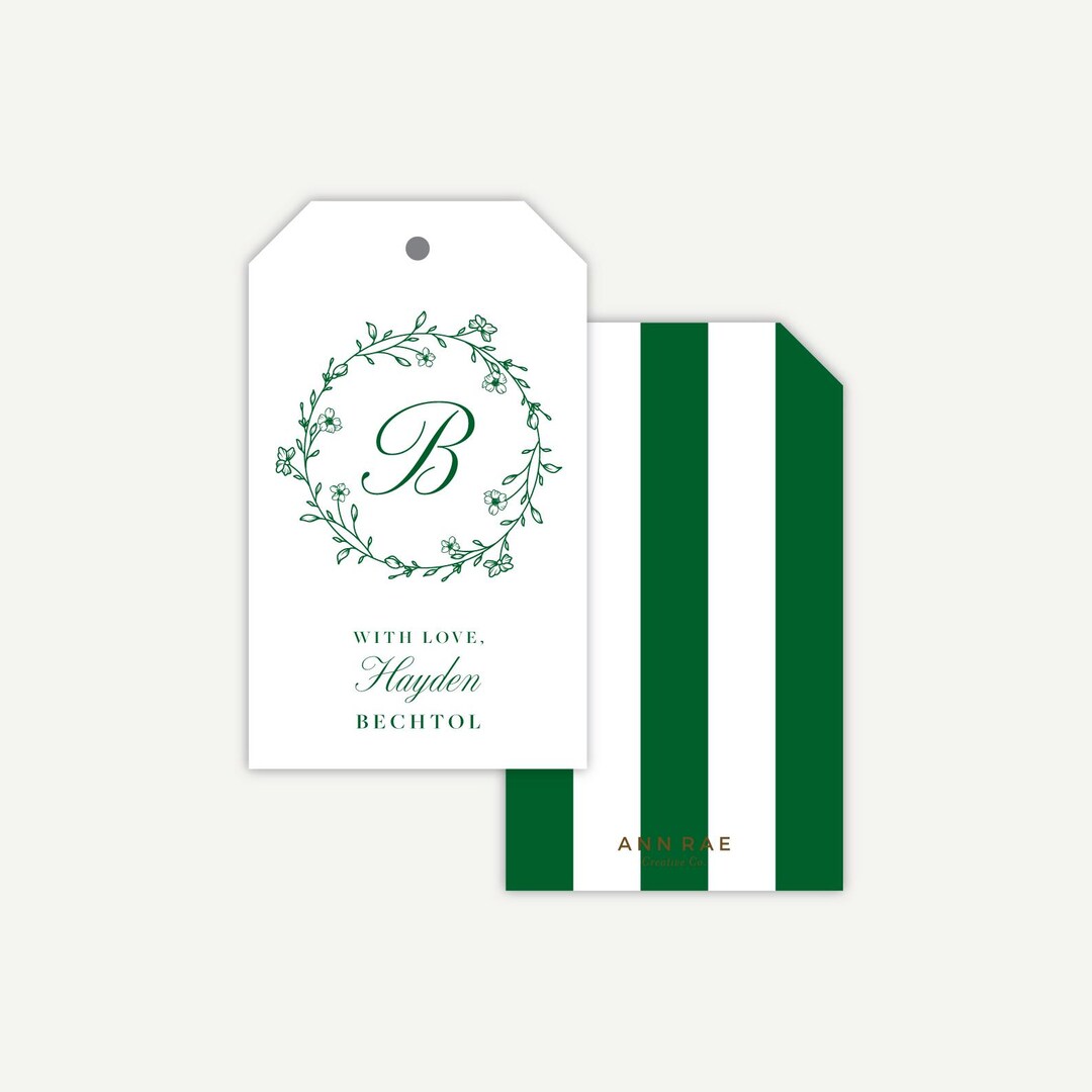 Personalized Floral Wreath Gift Tag – Monogram Initial (digital or ...