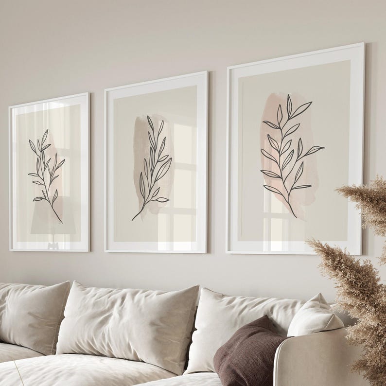 Tryptic Wall Art, Fineline Printable Art, Botanical Prints, Line Art ...