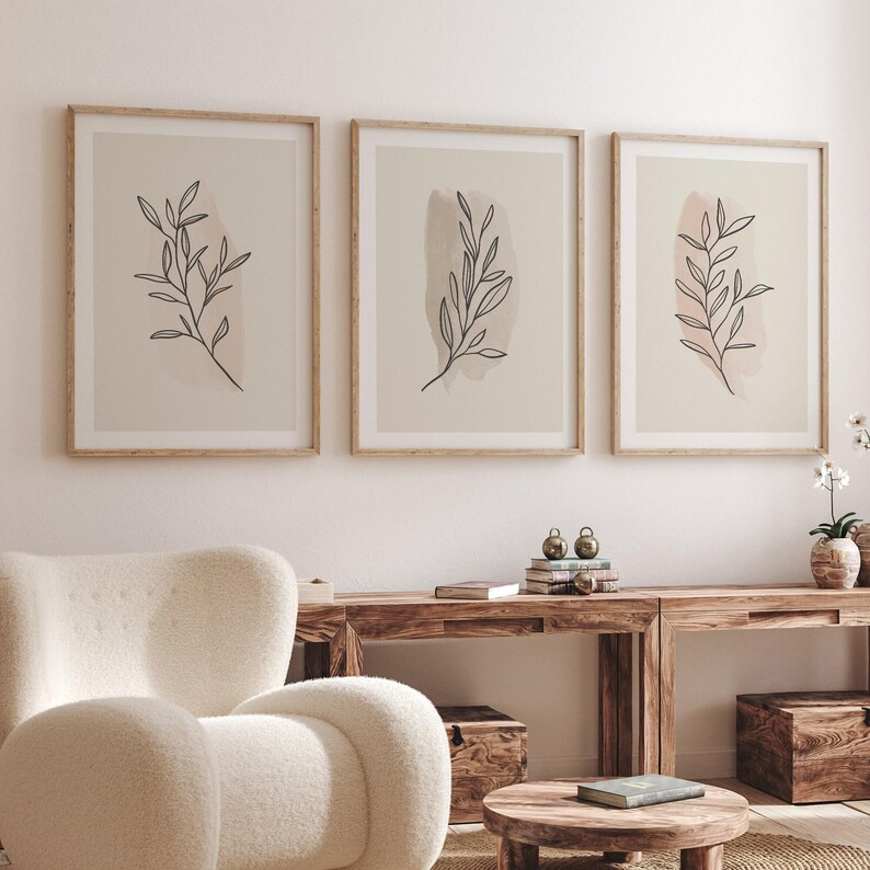 Tryptic Wall Art, Fineline Printable Art, Botanical Prints, Line Art ...