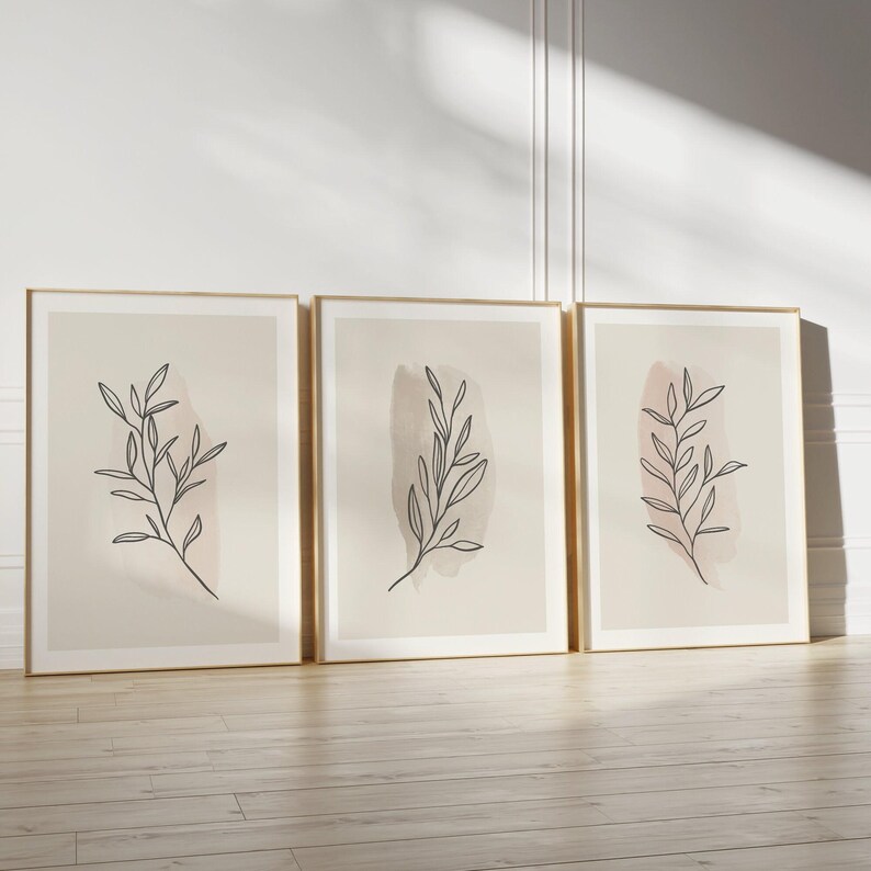 Tryptic Wall Art, Fineline Printable Art, Botanical Prints, Line Art ...