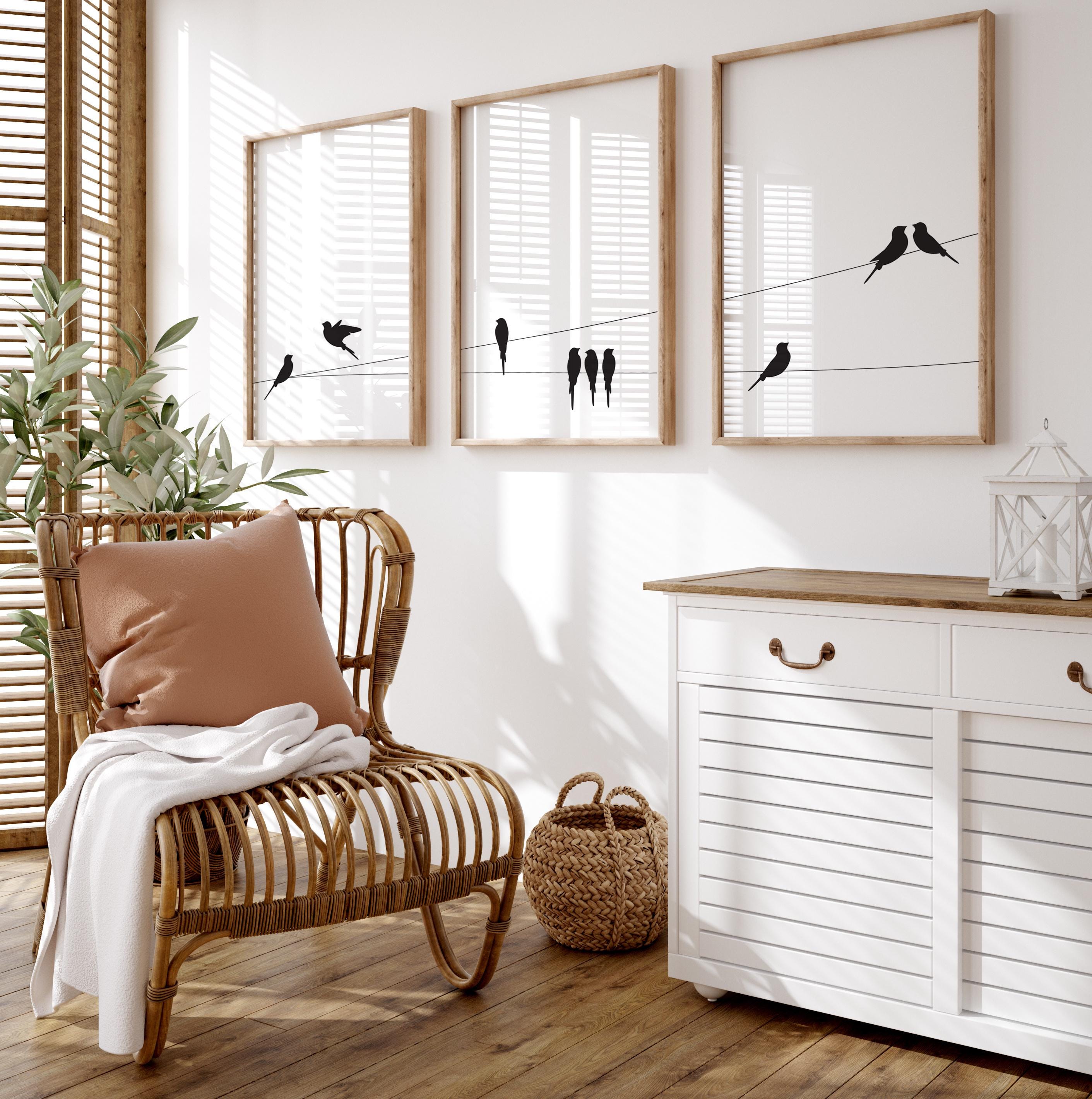 Minimalist Birds on Wire Triptych Wall Art, Scandinavian Design ...