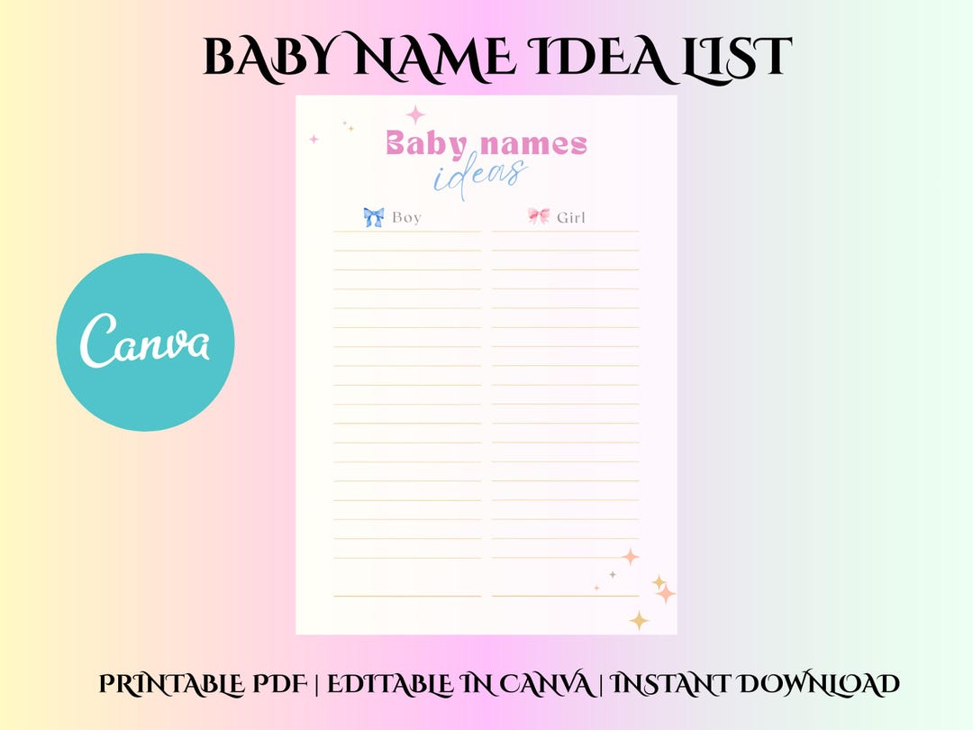 Baby Name List | Editable in Canva | Printable Baby Names Organizer ...