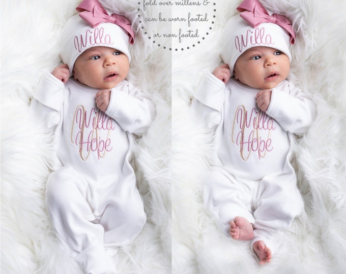 Baby Girl Coming Home Outfit Baby Girl Clothes Personalized Baby Girl Gift Hello World Outfit ...