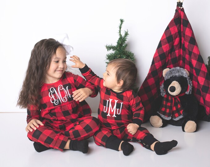 Kids Personalized Christmas Pajamas Children Personalized Buffalo Plaid ...