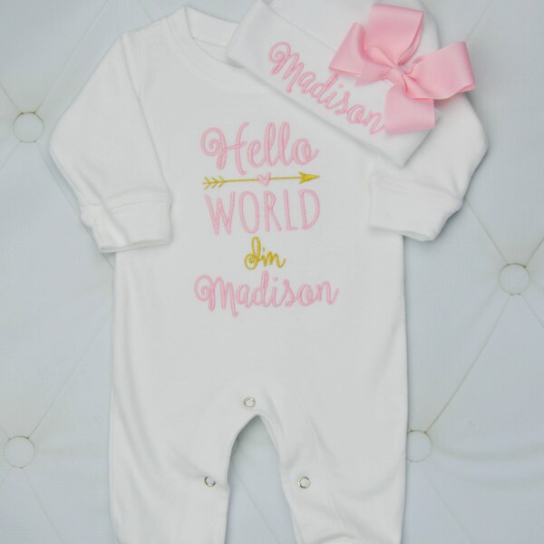 Hello World Newborn Outfit Girl - Etsy