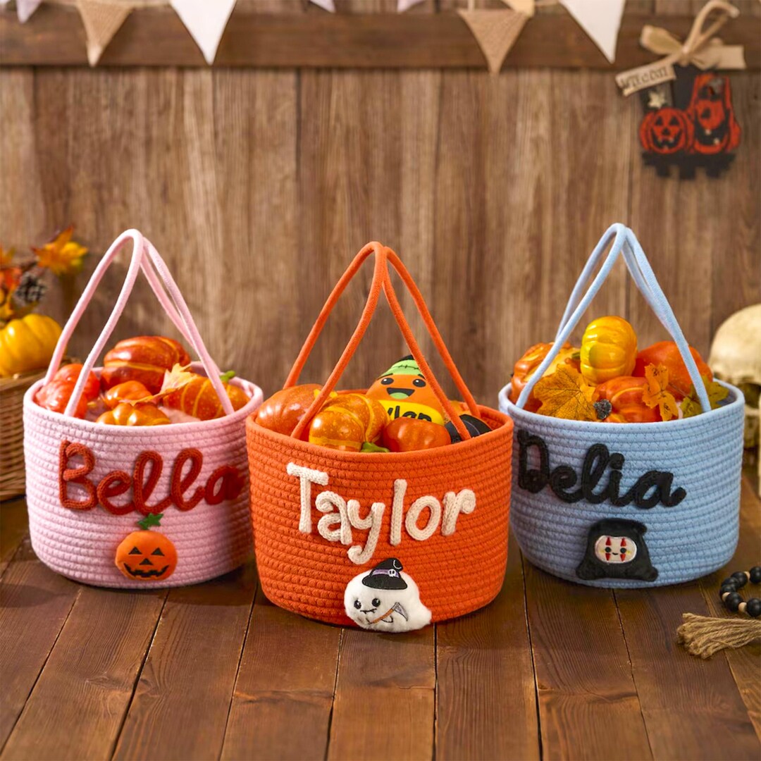 Personalized Halloween Basket With Name, Custom Name Basket, Trick or ...