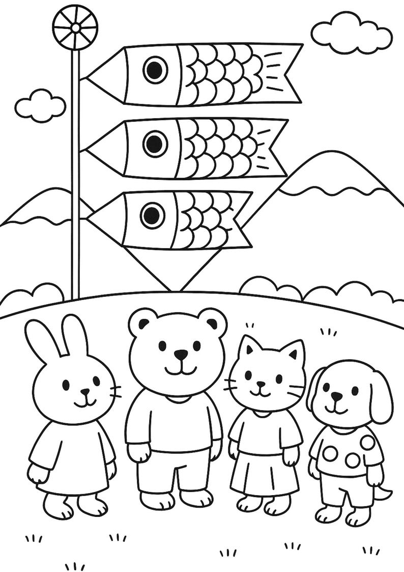 Set of 5 Children's Day Coloring Pages | Carp Streamers and Helmets ...