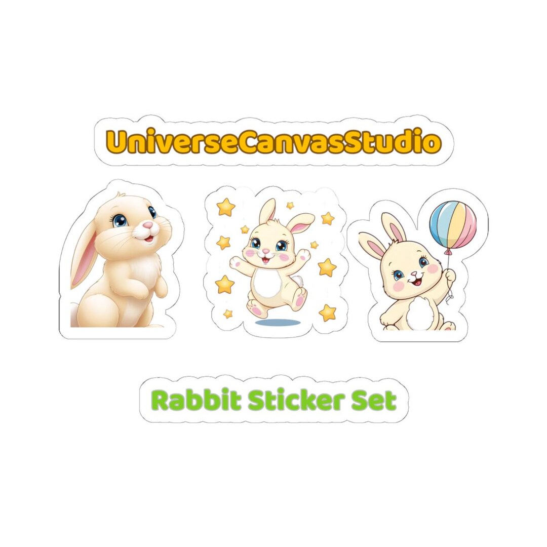 Rabbit Sticker Set - 3 Cute Bunny Friends Set of 3 Rabbits - Etsy