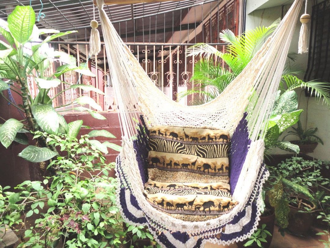 Beige and Violet Sitting Hammock With Simple Fringe - Etsy