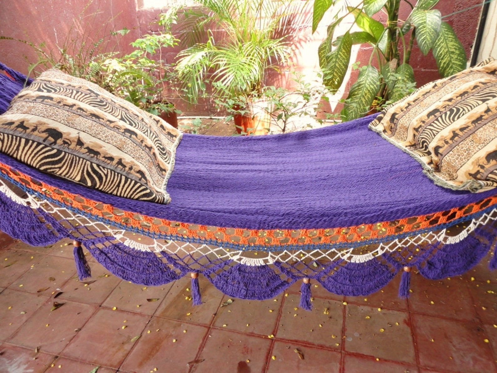 Violet Hammock, Hand Woven Natural Cotton With Special Fringe With ...