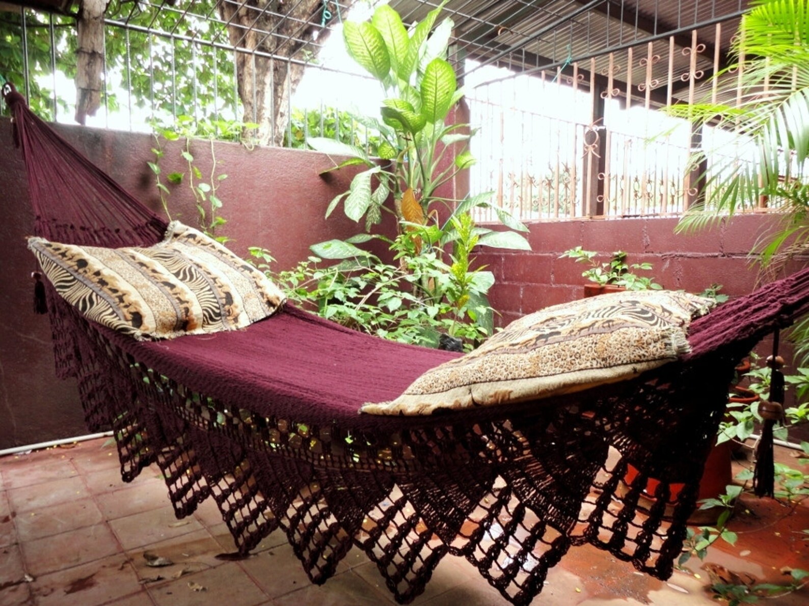 One Color Red Wine Single Hammock Hand-woven Natural Cotton - Etsy