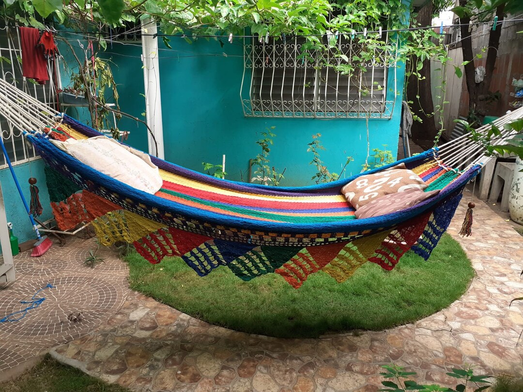 Double Size Colorful Hammock With Pointed Fringe. - Etsy