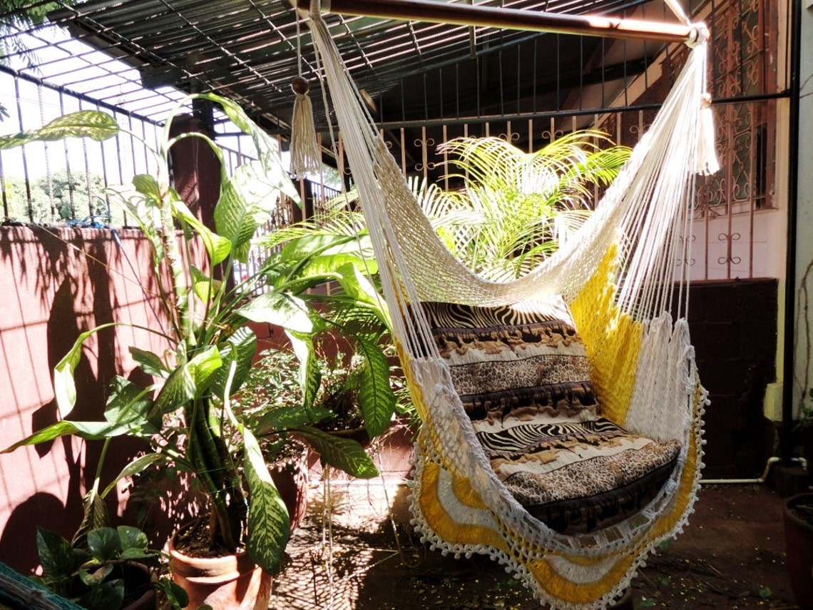 Beige and Yellow Sitting Hammock With Fringe - Etsy