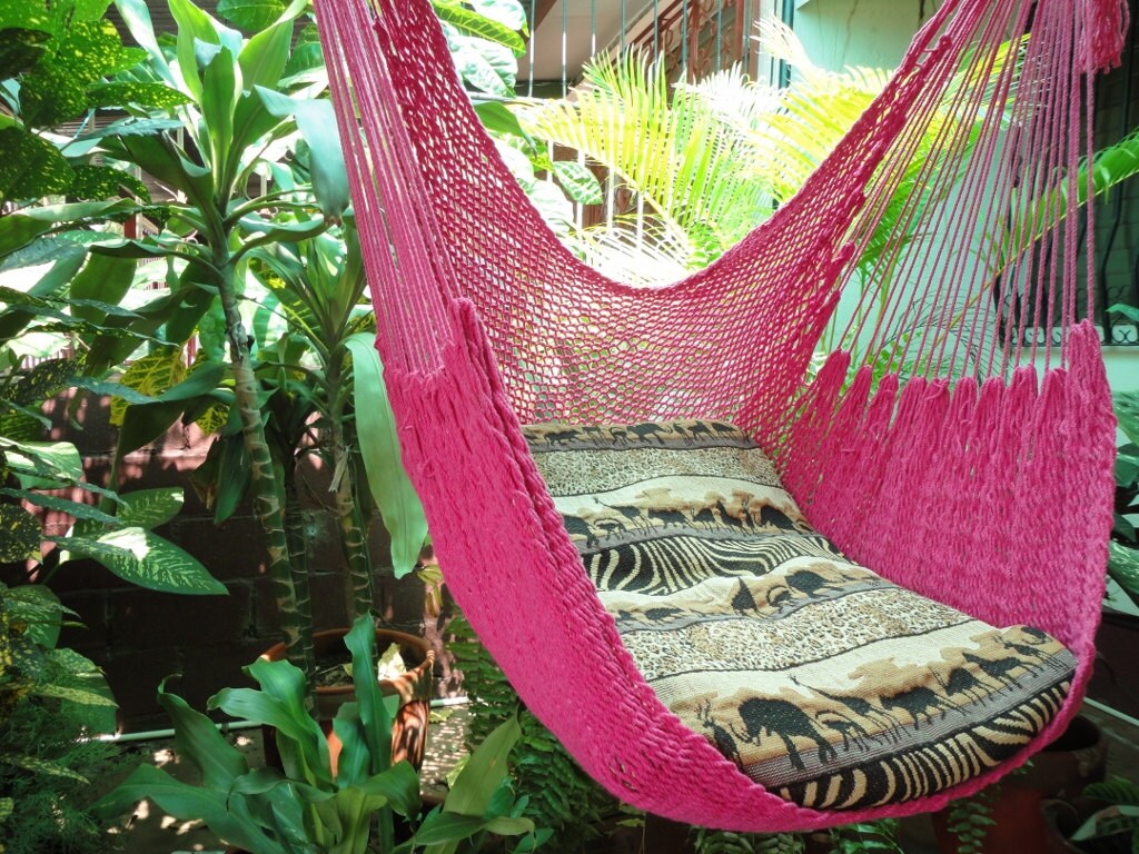 Fuchsia Sitting Hammock Hanging Chair Natural Cotton and Wood | Etsy