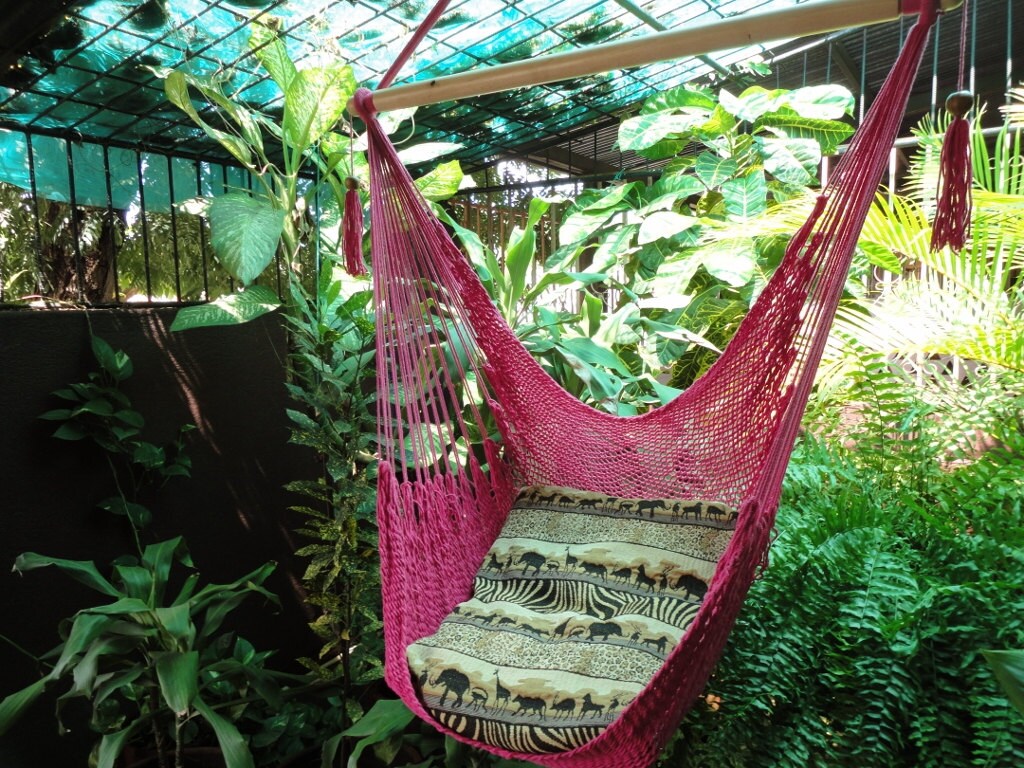 Fuchsia Sitting Hammock Hanging Chair Natural Cotton and Wood | Etsy