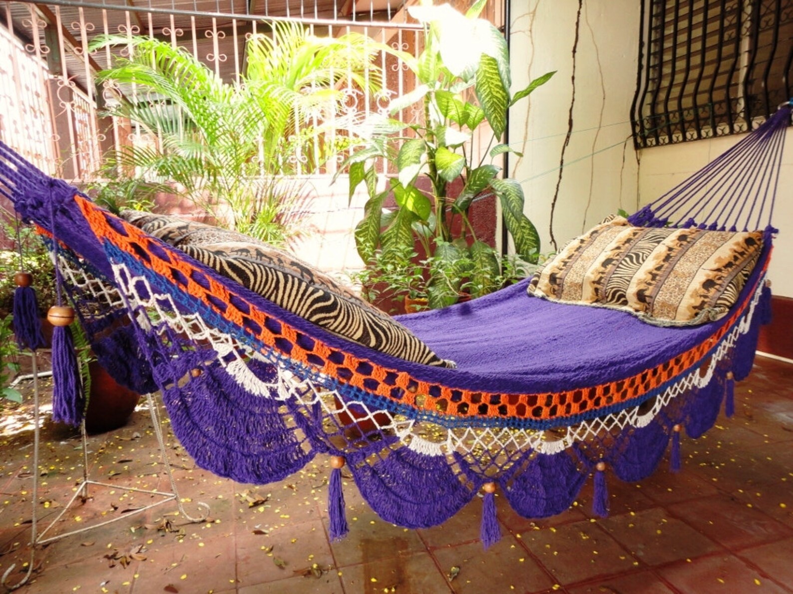 Violet Hammock, Hand Woven Natural Cotton With Special Fringe With ...