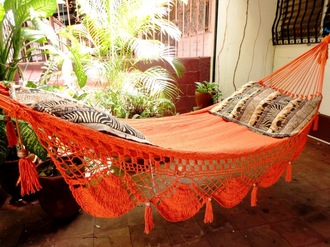 Orange Single Hammock Hand-woven Natural Cotton Special Fringe - Etsy