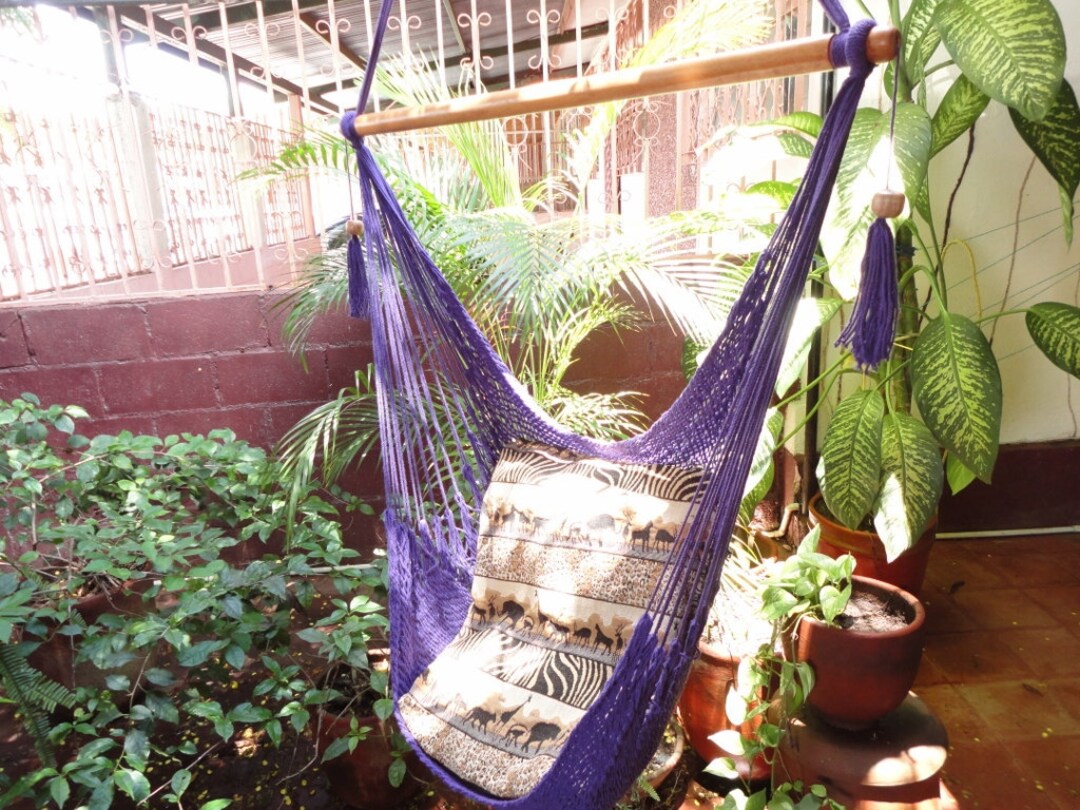 Purple Sitting Hammock, Hanging Chair Natural Cotton and Wood - Etsy