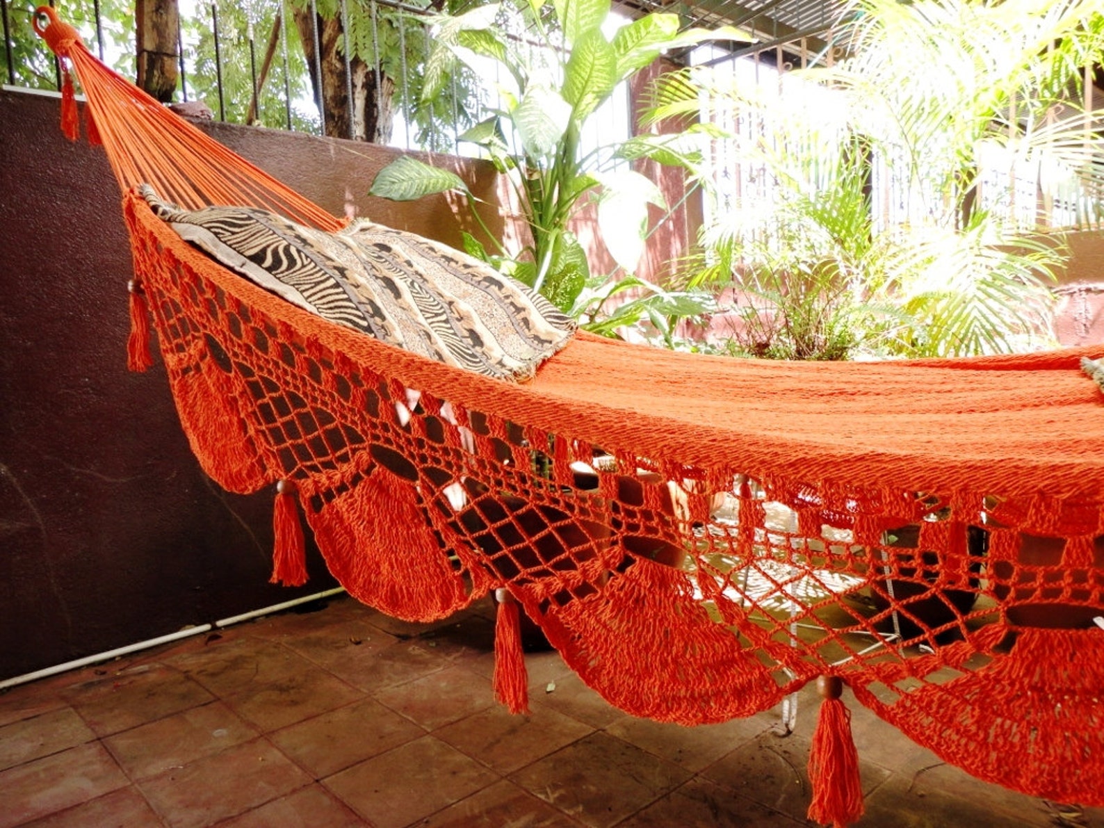 Orange Single Hammock Hand-woven Natural Cotton Special Fringe - Etsy