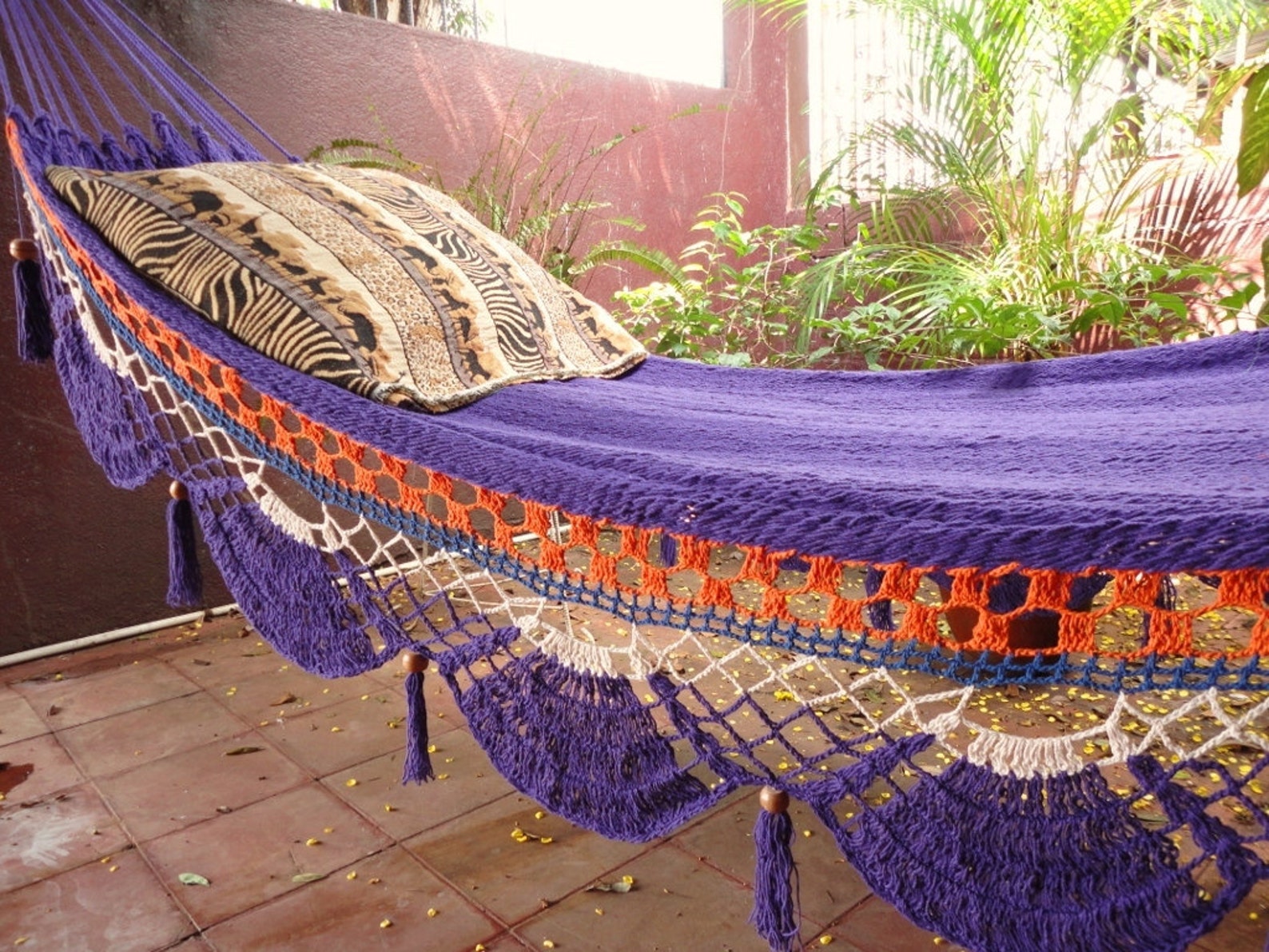 Violet Hammock, Hand Woven Natural Cotton With Special Fringe With ...