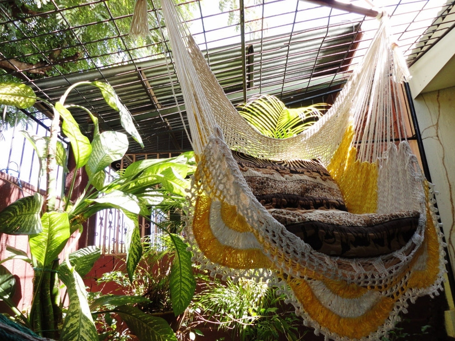 Beige and Yellow Sitting Hammock With Fringe - Etsy