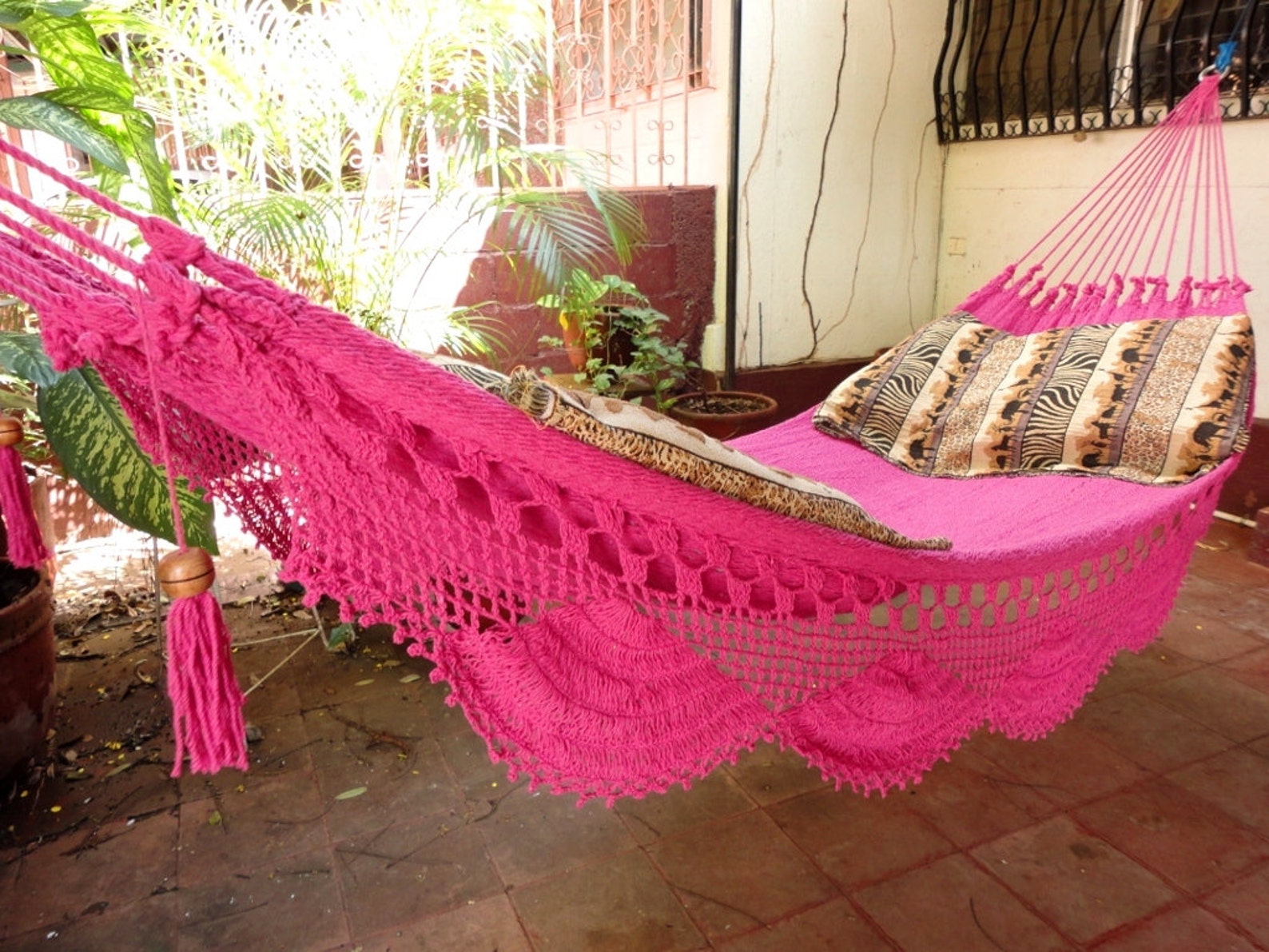 Fuchsia Pink Hammock Double Hammock Hand-woven Natural Cotton | Etsy