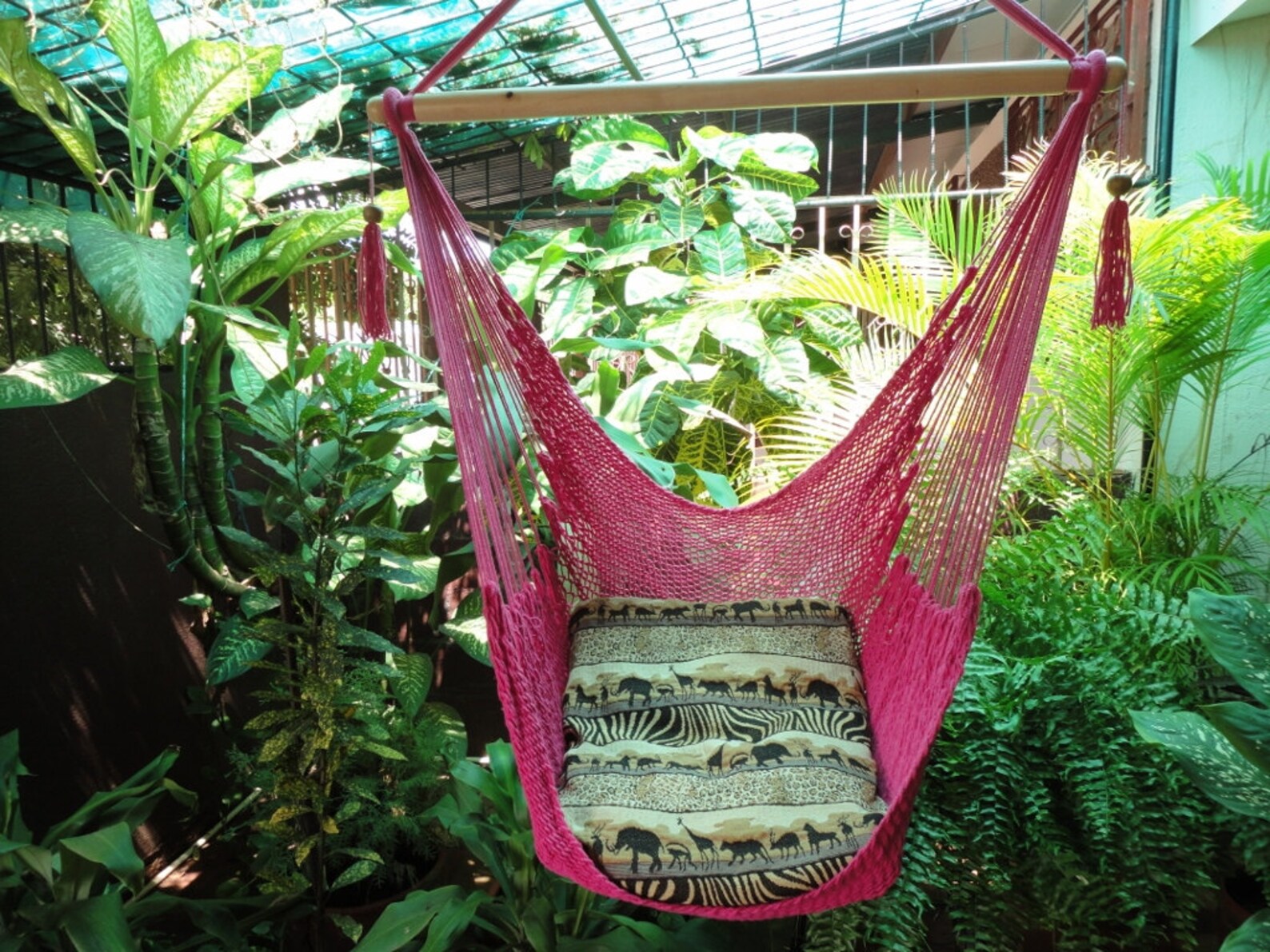 Fuchsia Sitting Hammock Hanging Chair Natural Cotton and Wood | Etsy