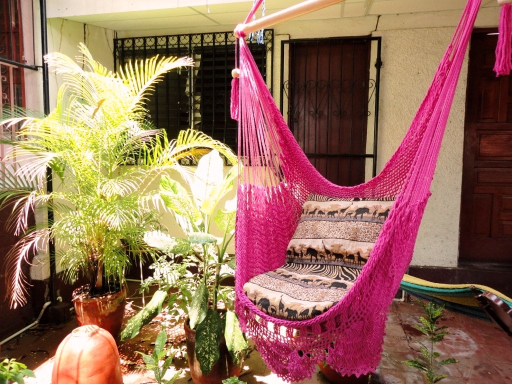 Fuchsia Sitting Hammock With Fringe Hanging Chair Natural - Etsy