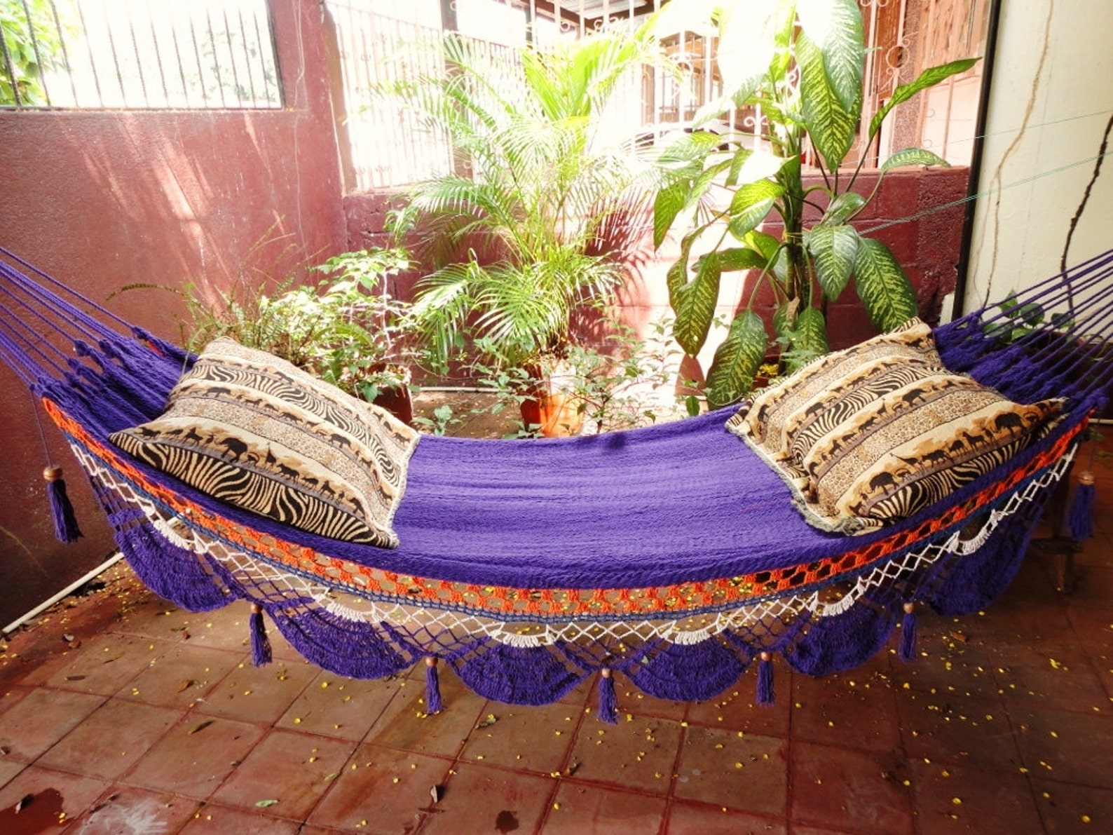 Violet Hammock, Hand Woven Natural Cotton With Special Fringe With ...