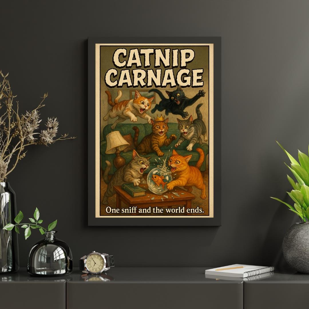 Catnip Carnage Poster – Funny Cat Wall Art for Pet Owners | Cinematic ...
