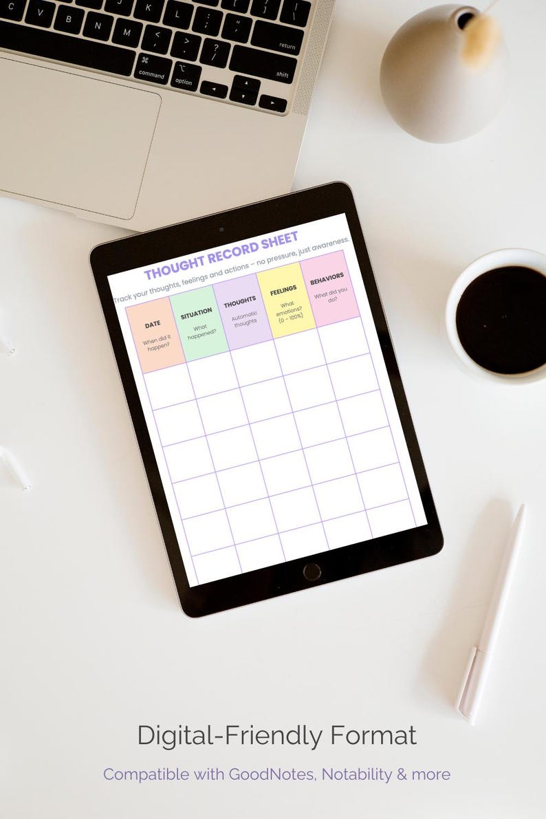 CBT Thought Record Worksheet - Printable Therapy Tool for Clients ...