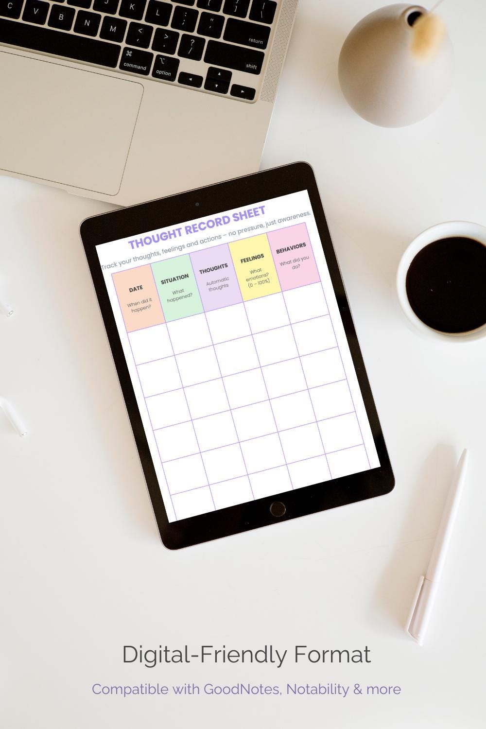 CBT Thought Record Worksheet - Printable Therapy Tool for Clients ...